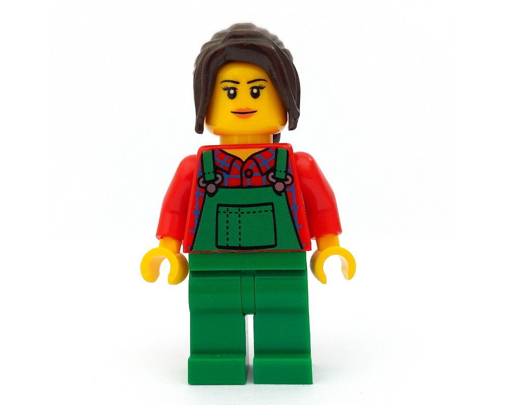 LEGO Set fig-009789 Woman, Green Overalls over Red Plaid Shirt, Dark ...