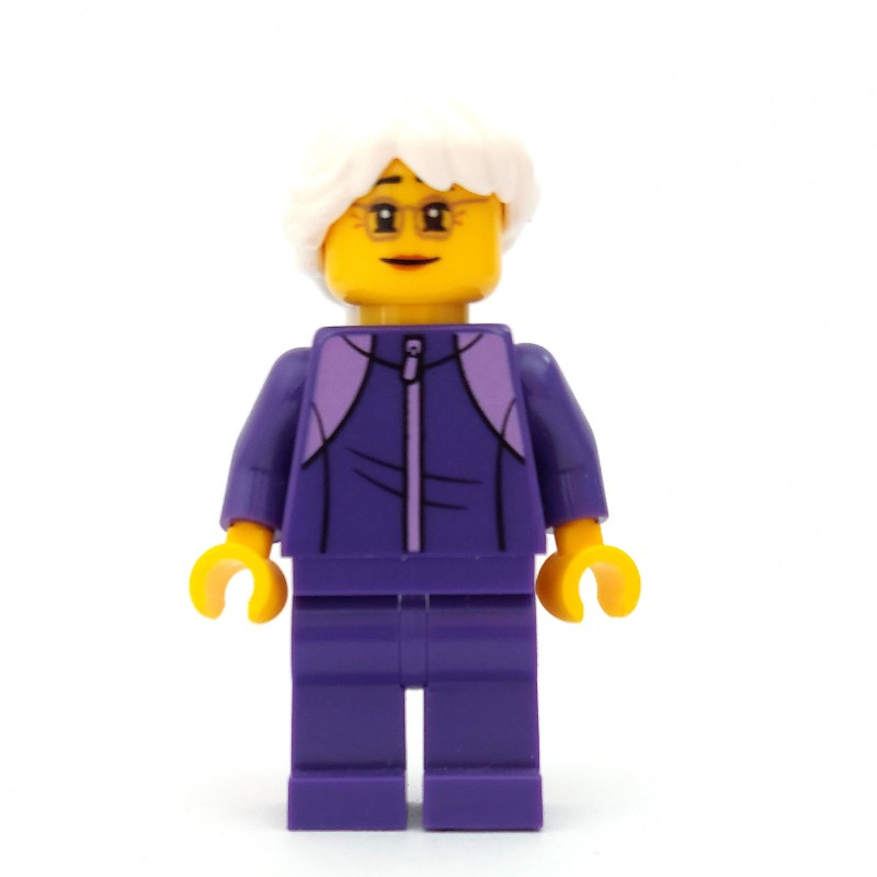 LEGO Set fig-009800 Woman, Dark Purple Jogging Suit, White Hair, Small ...