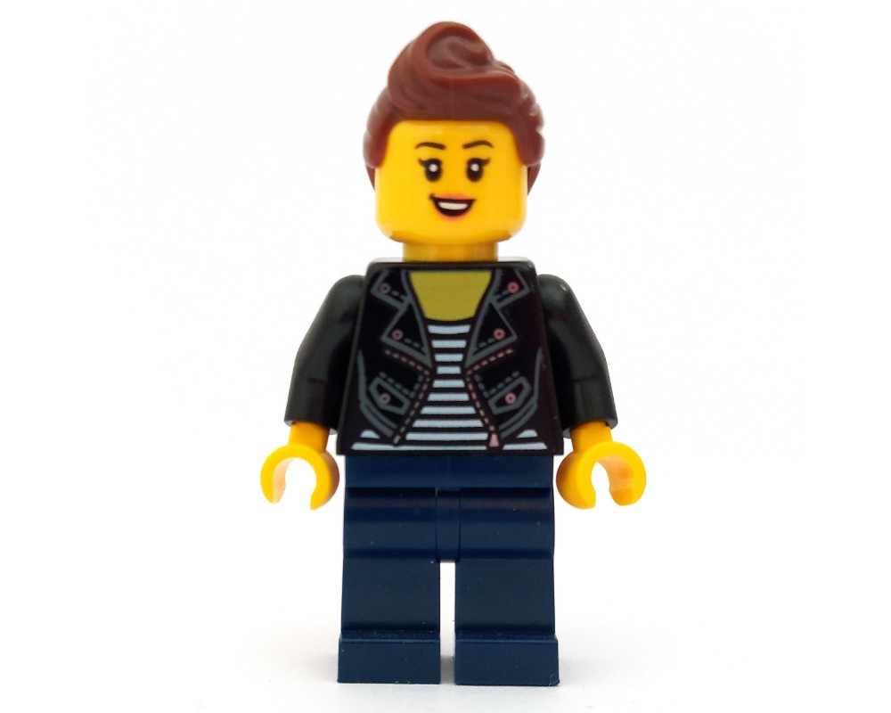 LEGO Set fig-009805 Woman, Open Black Jacket over Black and White ...