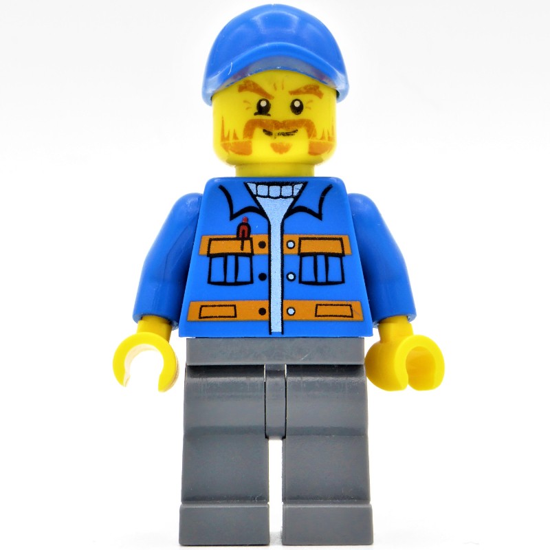 LEGO Set fig-009807 Worker, Blue Jacket with Orange Stripes, Sand Blue ...
