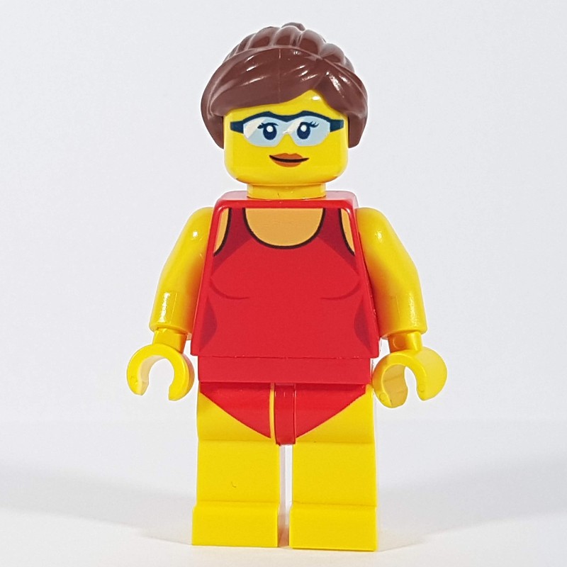 LEGO Set fig-009820 Woman, Red Swimsuit, Reddish Brown Hair, Safety ...