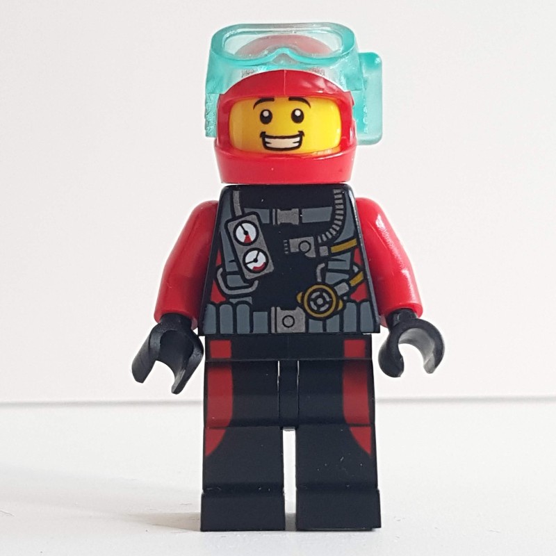 LEGO Set fig-009821 Diver, Man, Red and Black Wetsuit with Straps and ...