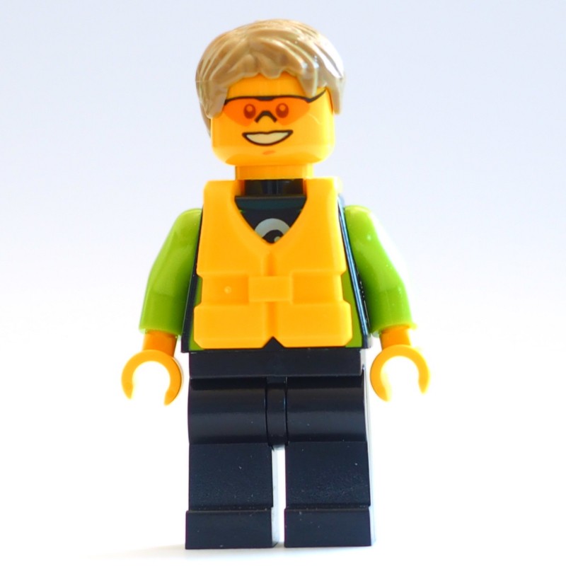 LEGO Set fig-009824 Man, Black and Lime Wetsuit, Dark Tan Hair, Yellow ...