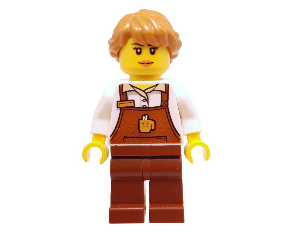 LEGO Set fig-009860 Barista, Woman, White Torso, Reddish Brown Apron ...