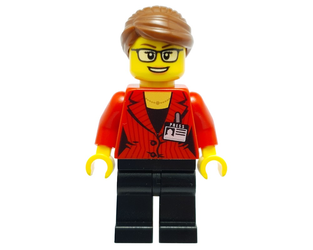 LEGO Set fig-009864 Woman, Red Jacket, Black Legs, Reddish Brown Hair ...