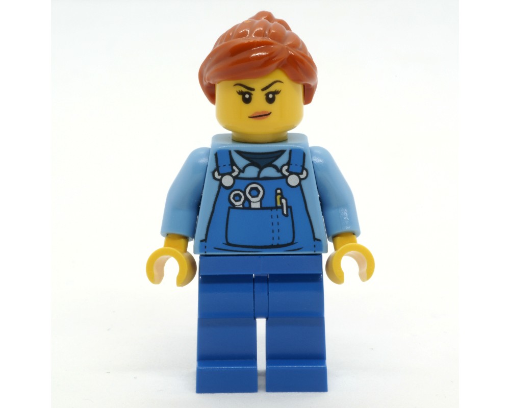 LEGO Set fig-009869 Woman, Blue Overalls over Shirt, Dark Orange Hair ...