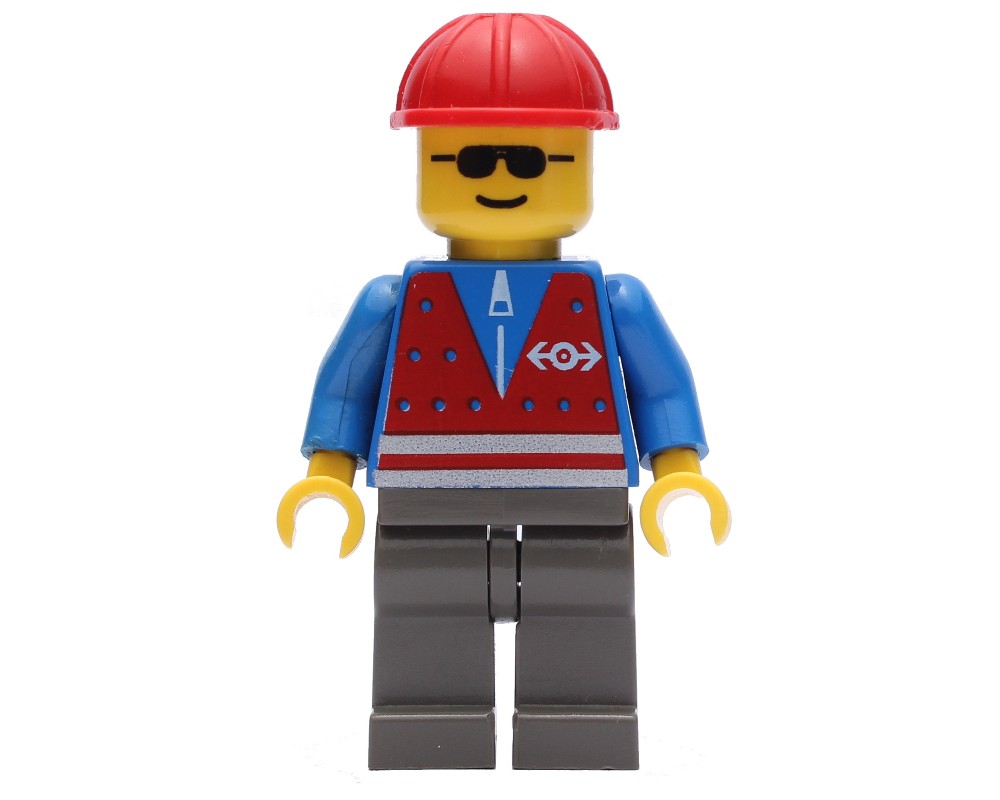 LEGO Set fig-010664 Train Worker - Blue Torso, Dark Gray Legs, Red ...
