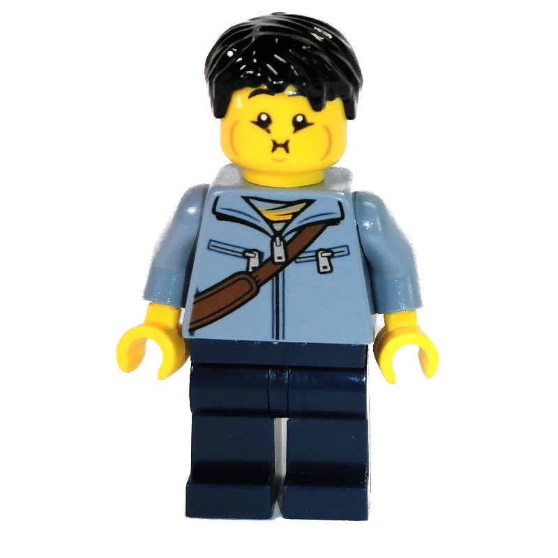 LEGO Set fig-010760 Sand Blue Torso, Dark Blue Legs, Black Hair ...