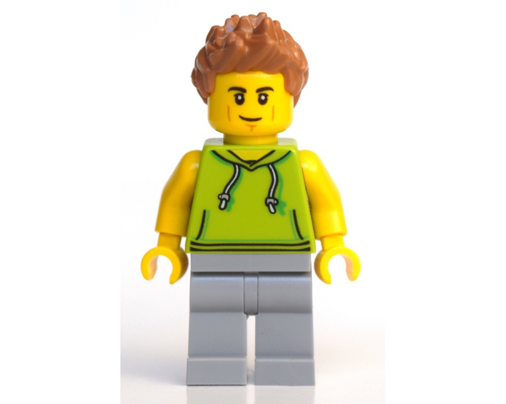 LEGO Set fig-010795 Man, Lime Hoodie, Light Bluish Gray Legs, Medium ...