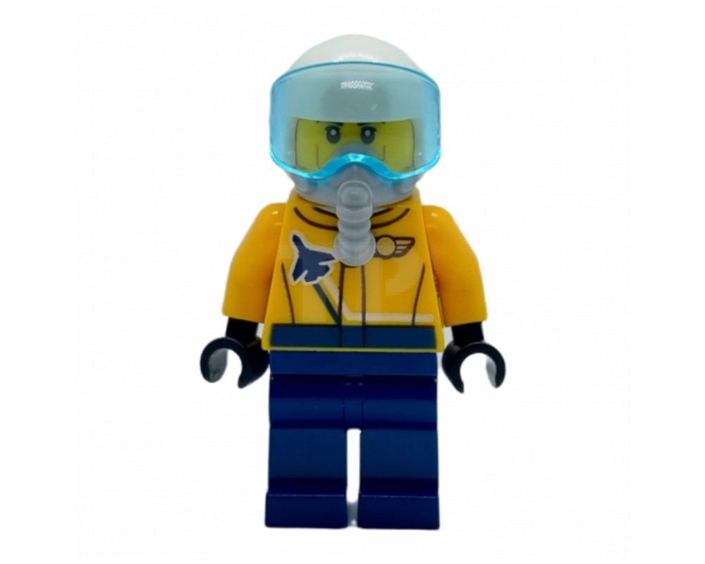 LEGO Set fig-010816 Pilot, Orange Jacket, Dark Blue Legs, White Helmet ...