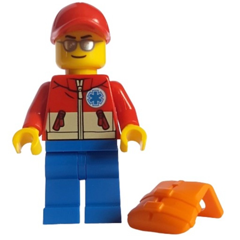 LEGO Set fig-010817 Lifeguard, Red Jacket, Blue Legs, Red Cap, Orange ...