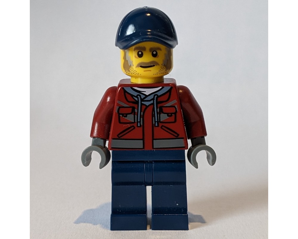 LEGO Set fig-010821 Man, Dark Red Jacket, Dark Blue Legs, Dark Blue Cap ...