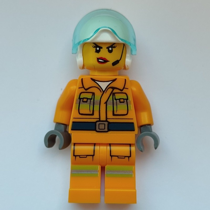 LEGO Set fig-010834 Firewoman, Bright Light Orange Firesuit, White ...