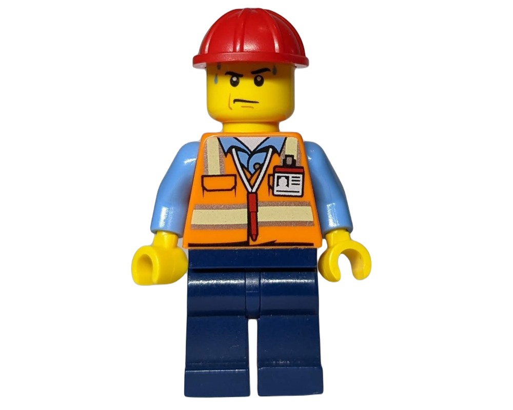 LEGO Set fig-010835 Man, Orange Safety Vest, Dark Blue Legs, Red Hard ...
