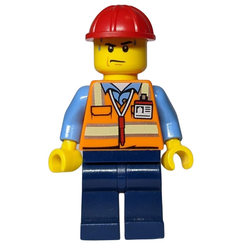 LEGO Set fig-010835 Man, Orange Safety Vest, Dark Blue Legs, Red Hard ...