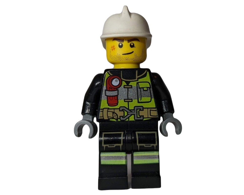 LEGO Set fig-010838 Fireman, Black Firesuit with Lime Safety Vest and ...