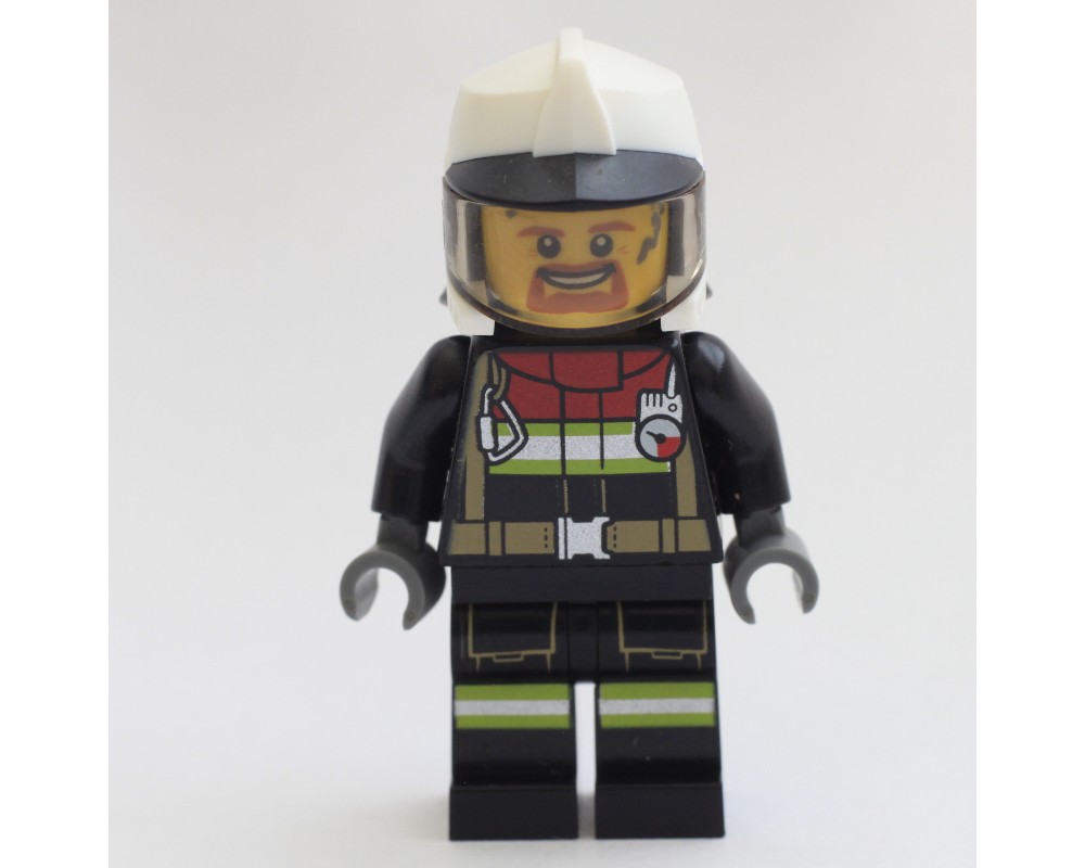LEGO Set fig-010839 Fireman, Black Firesuit, White Helmet with Black ...