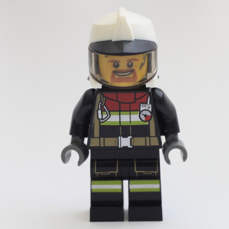 LEGO Set fig-010839 Fireman, Black Firesuit, White Helmet with Black ...