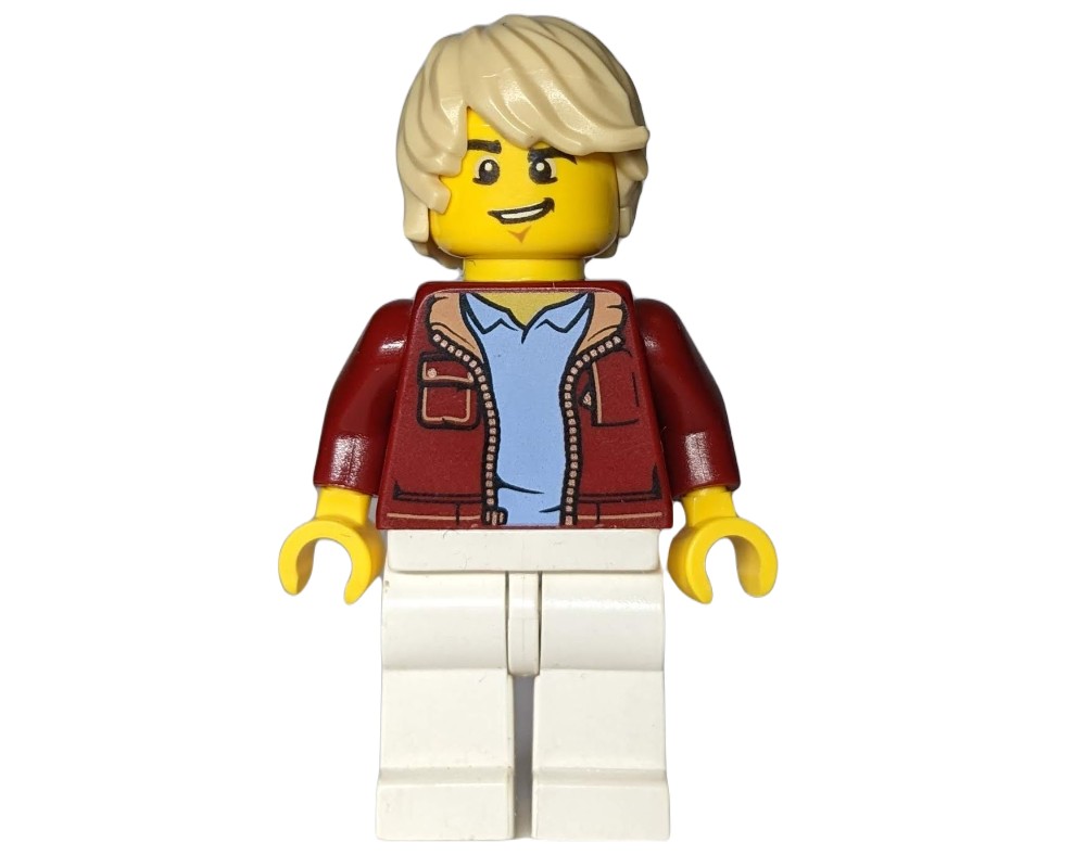LEGO Set fig-010844 Man, Dark Red Jacket, White Legs, Tan Hair ...
