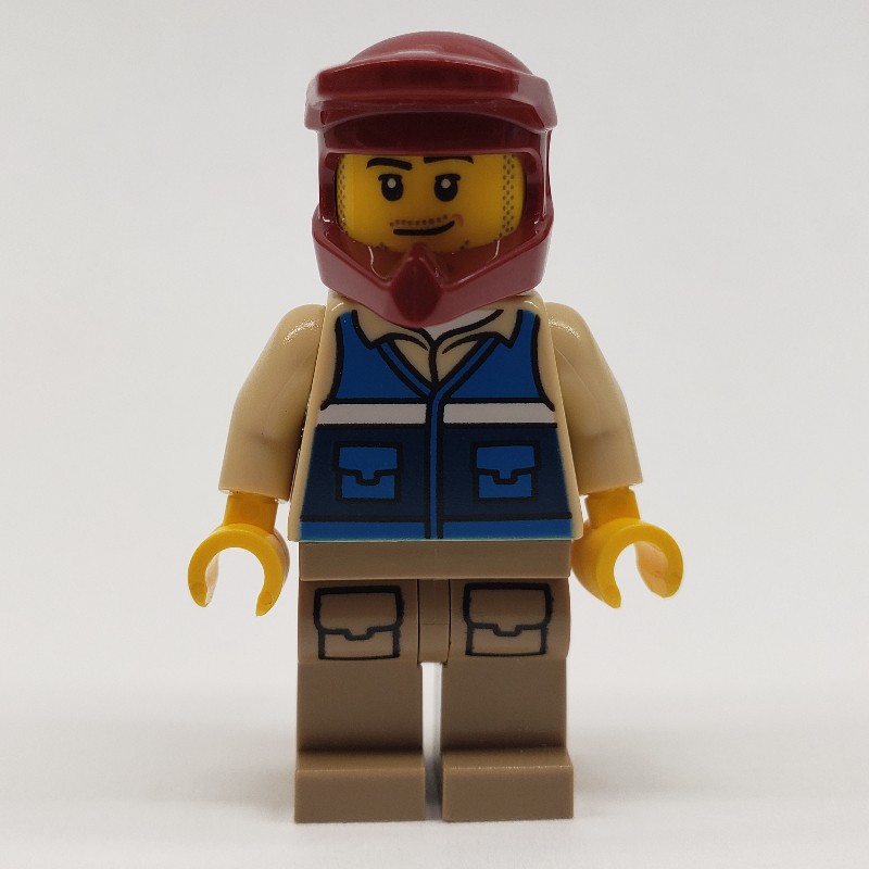 LEGO Set fig-011422 Man, Blue Vest, Dark Red Dirt Bike Helmet, Stubble ...