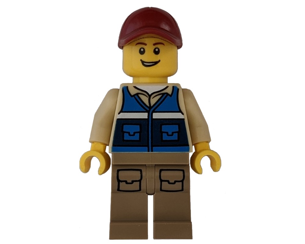 LEGO Set fig-011546 Man, Blue Vest, Dark Tan Legs, Dark Red Cap ...