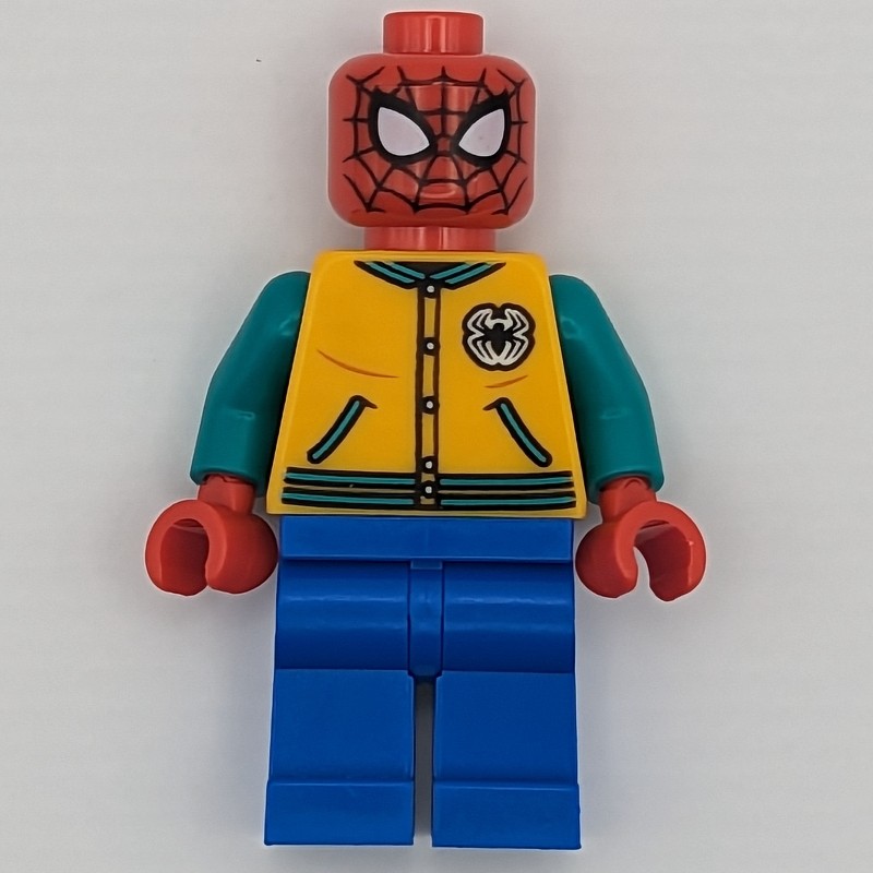 LEGO Set fig-011722 Spider-Man, Bright Light Orange Letterman Jacket ...