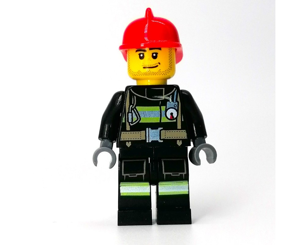 LEGO Set fig-011735 Fire Fighter - Black Torso, Black Legs, Red Helmet ...