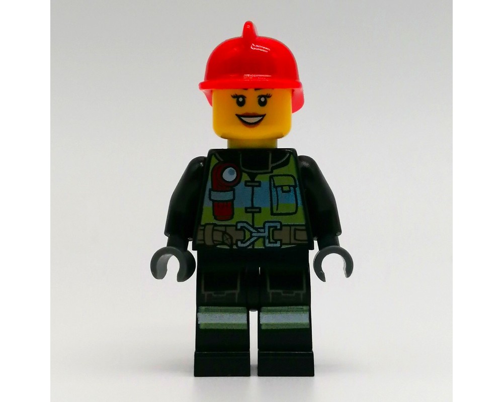 LEGO Set fig-011736 Fire Fighter - Black Torso, Black Legs, Red Helmet ...