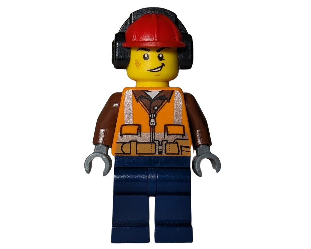 LEGO Set fig-011872 Worker - Orange Safety Vest, Dark Blue Legs, Red ...