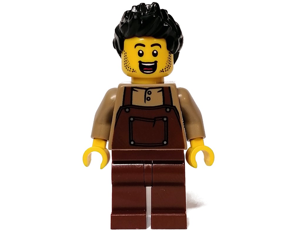 LEGO Set fig-011888 Dark Tan Torso, Reddish Brown Apron, Black Hair ...