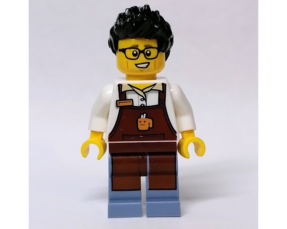 LEGO Set fig-011914 Barista, Reddish Brown Apron, Sand Blue Legs, Black ...