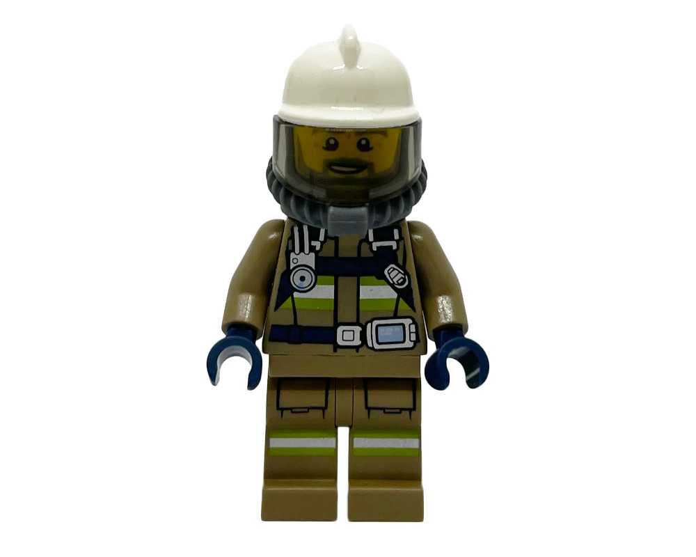 LEGO Set fig-011997 Firefighter, Dark Tan Firesuit, White Helmet, Blue ...