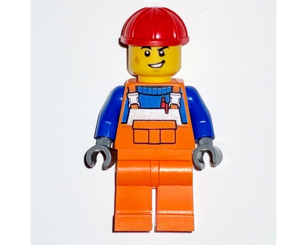 LEGO Set fig-012000 Construction Worker, Orange Overalls, Red Hard Hat ...