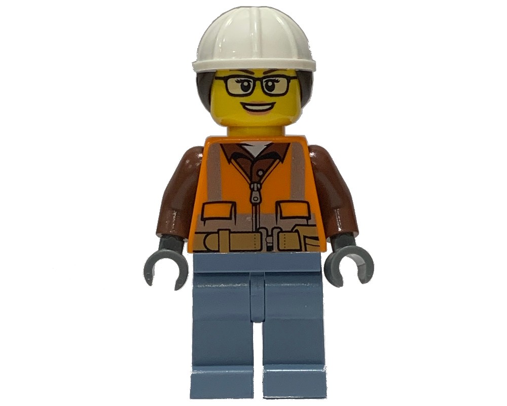 LEGO Set fig-012161 Construction Worker, Orange Safety Vest, White Hard ...