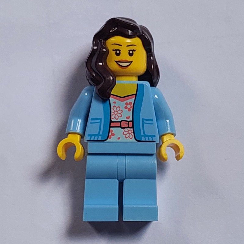 LEGO Set fig-012164 Woman, Bright Light Blue Torso and Legs, Dark Brown ...