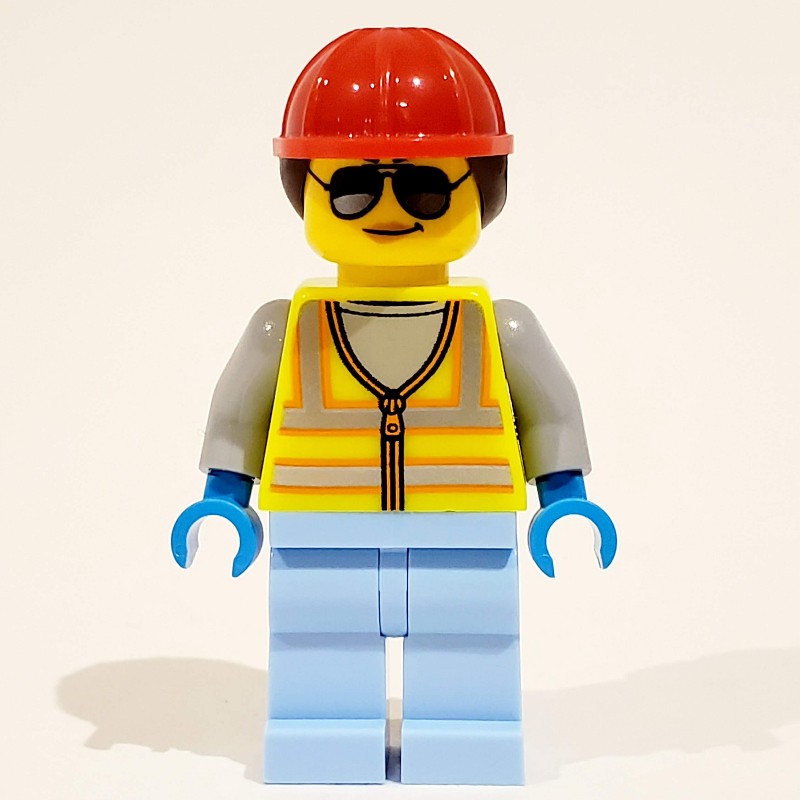 LEGO Set fig-012172 Woman, Vibrant Yellow Safety Vest, Red Hard Hat ...