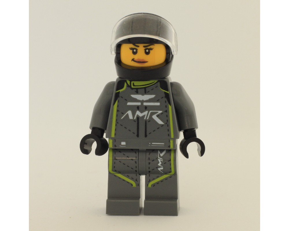LEGO Set fig-012340 Race Driver, Dark Bluish Gray Racing Suit with Lime ...