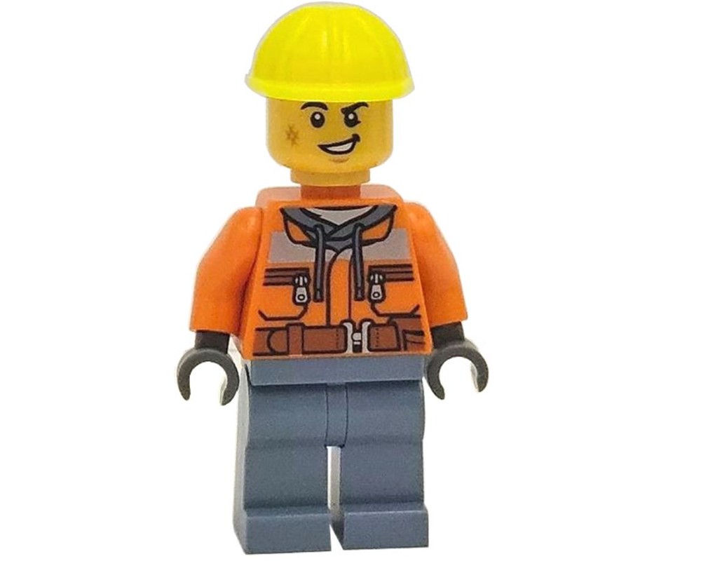 LEGO Set fig-012804 Man, Orange Safety Jacket, Sand Blue Legs, Vibrant ...