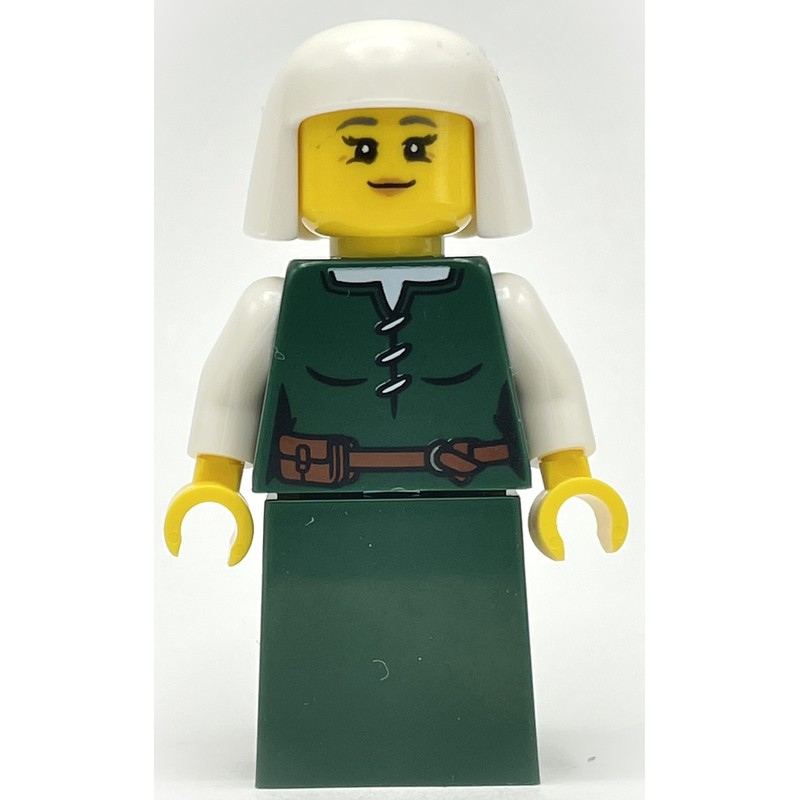 LEGO Set fig-012980 Castle Woman, Dark Green Dress, White Headdress ...