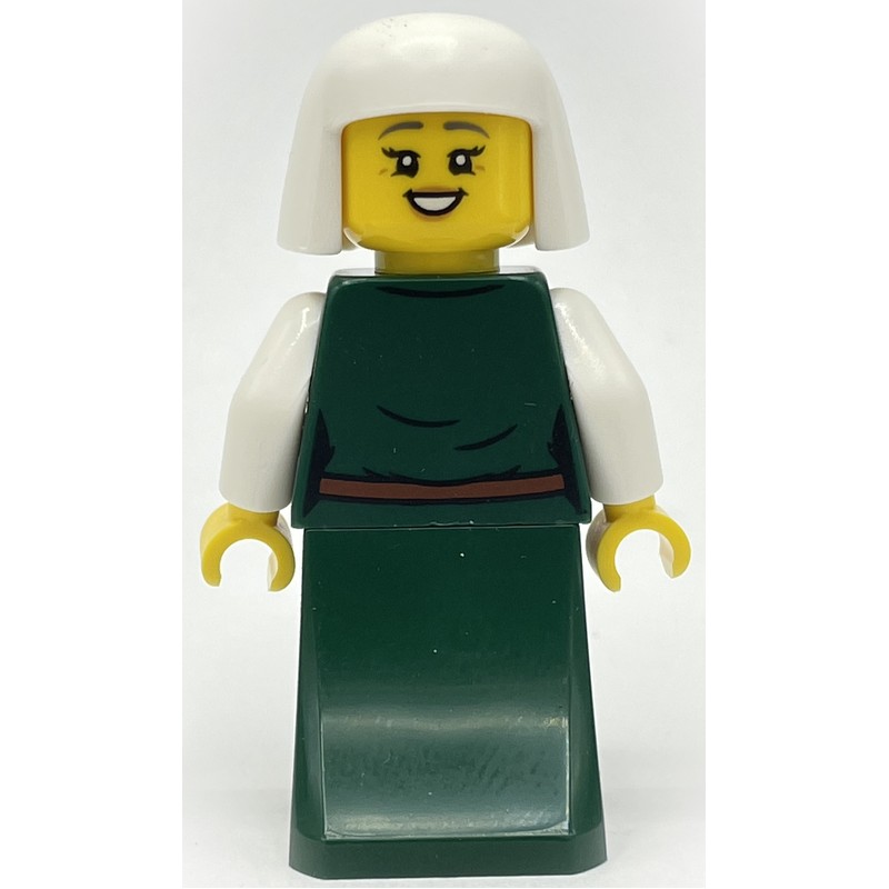 LEGO Set fig-012980 Castle Woman, Dark Green Dress, White Headdress ...