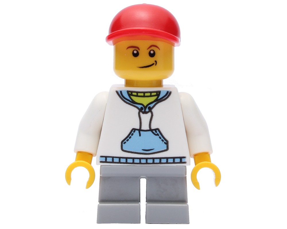 LEGO Set fig-013212 Boy, White and Blue Hoodie, Short Light Bluish Gray ...
