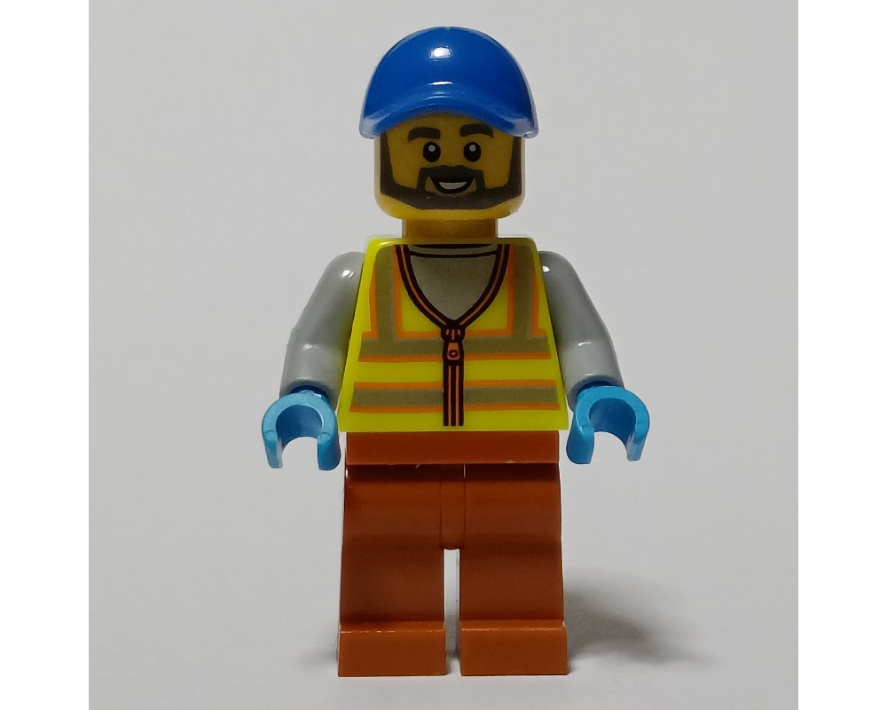 LEGO Set fig-013322 Man, Vibrant Yellow Safety Vest, Dark Orange Legs ...