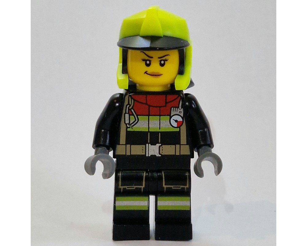 LEGO Set fig-013334 Firefighter, Black Fire Suit, Vibrant Yellow Helmet ...