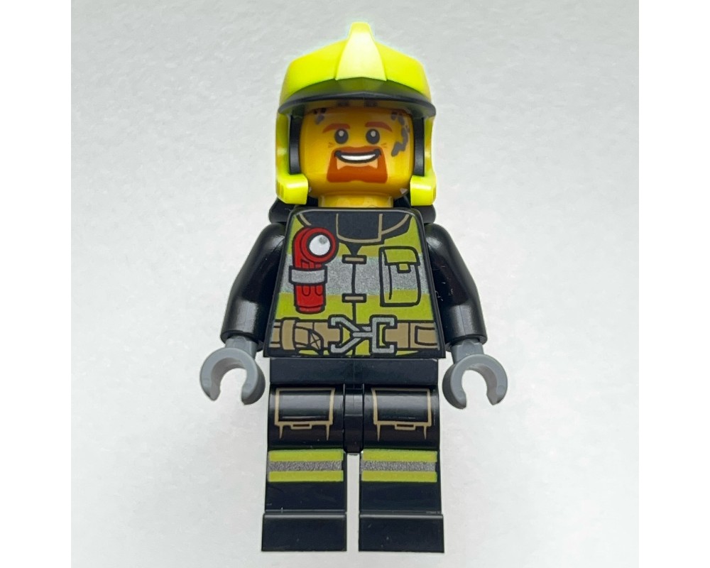 LEGO Set fig-013335 Firefighter, Black Fire Suit with Red Flashlight ...