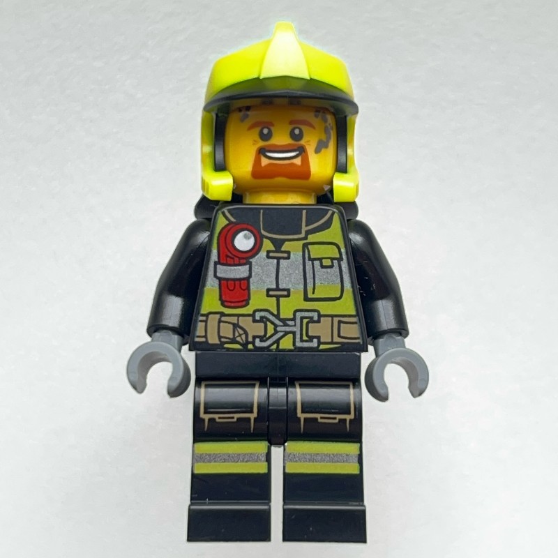 LEGO Set fig-013335 Firefighter, Black Fire Suit with Red Flashlight ...