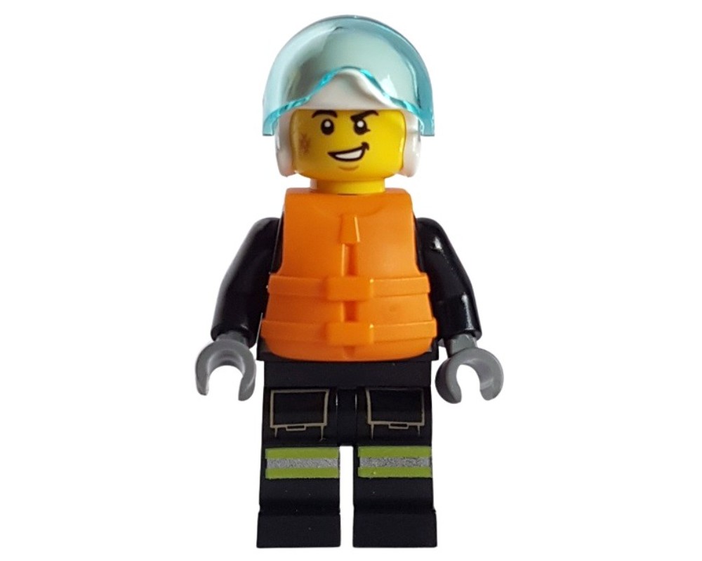 LEGO Set fig-013338 Firefighter, Black Fire Suit, Orange Life Vest ...