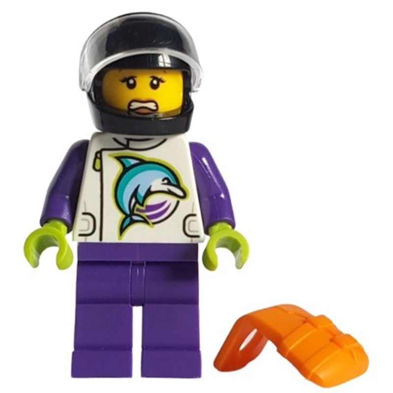 LEGO Set fig-013339 Boat Racer, White and Dark Purple Race Suit, Orange ...