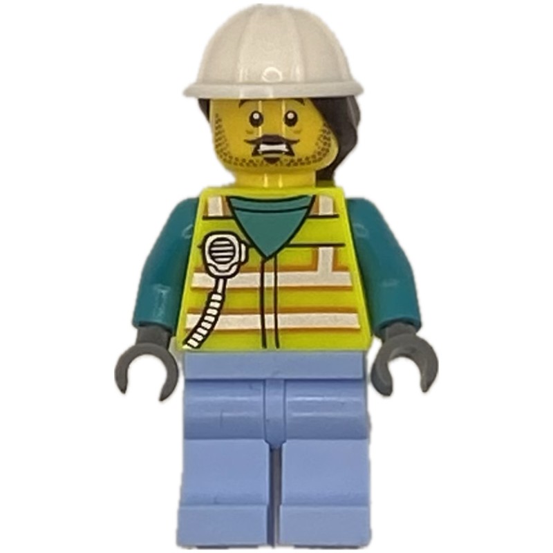 LEGO Set fig-013340 Man, Vibrant Yellow Safety Vest, White Hard Hat ...