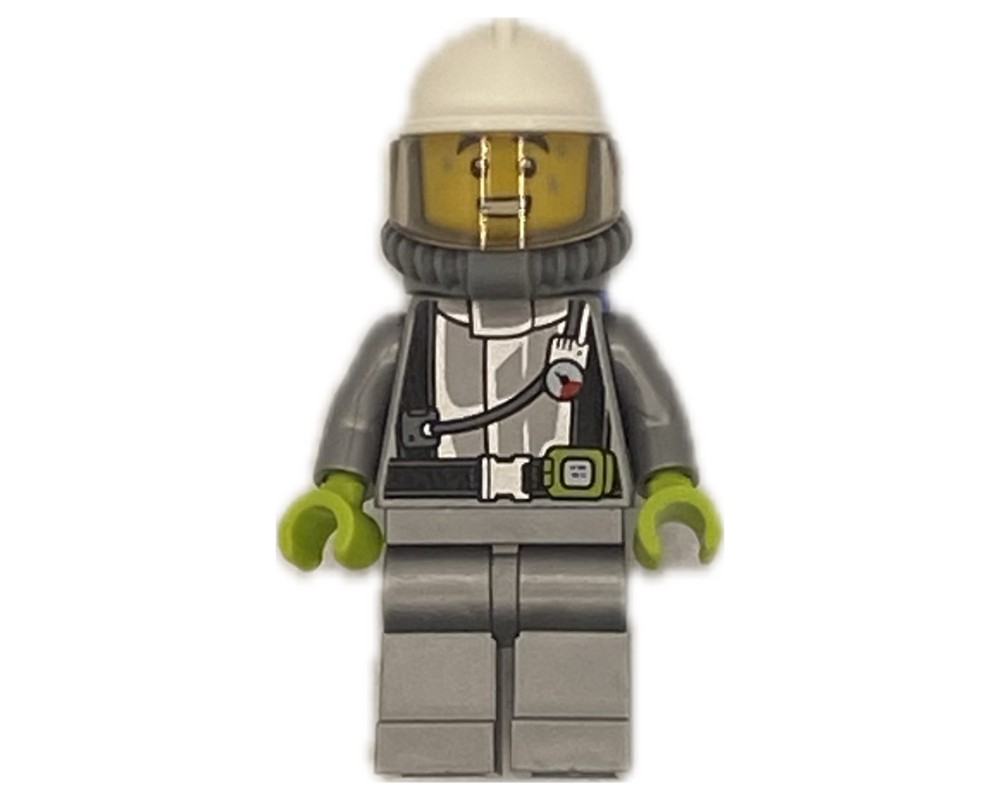 LEGO Set fig-013342 Firefighter, Silver Fire Suit, White Helmet with ...