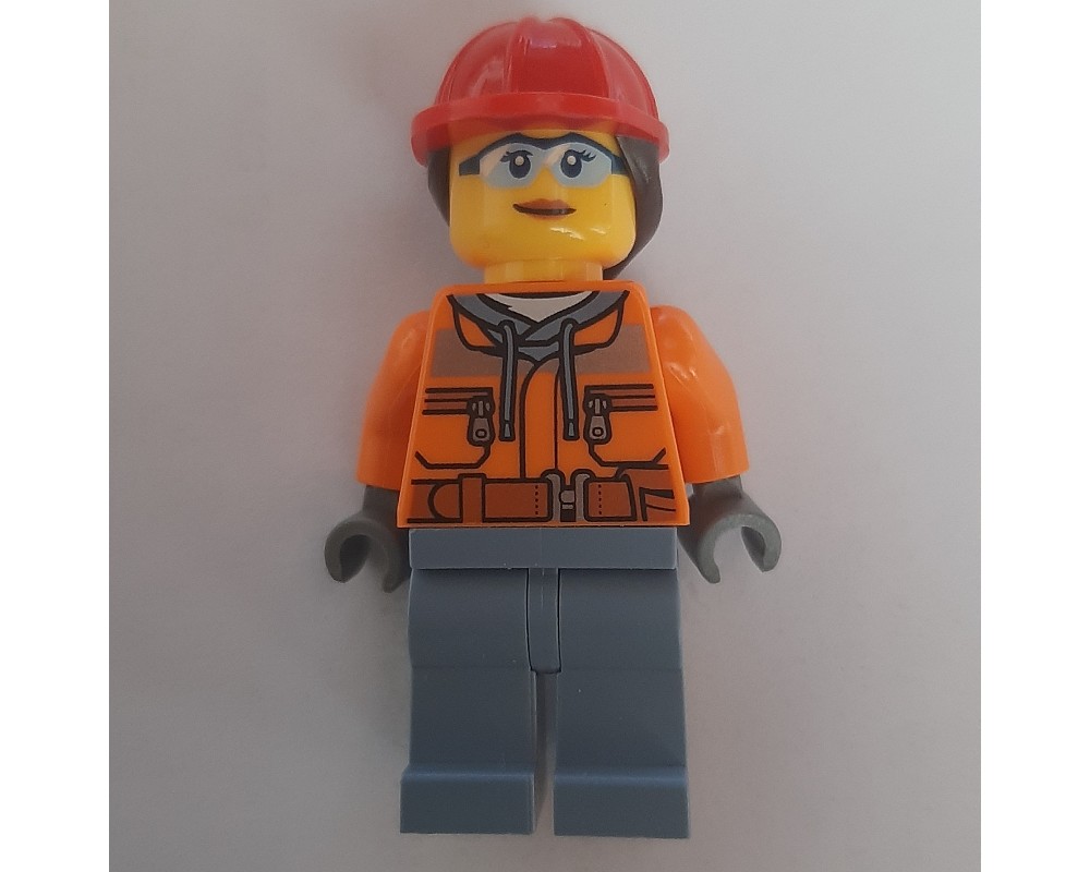 LEGO Set fig-013361 Construction Worker, Orange Safety Jacket, Sand ...
